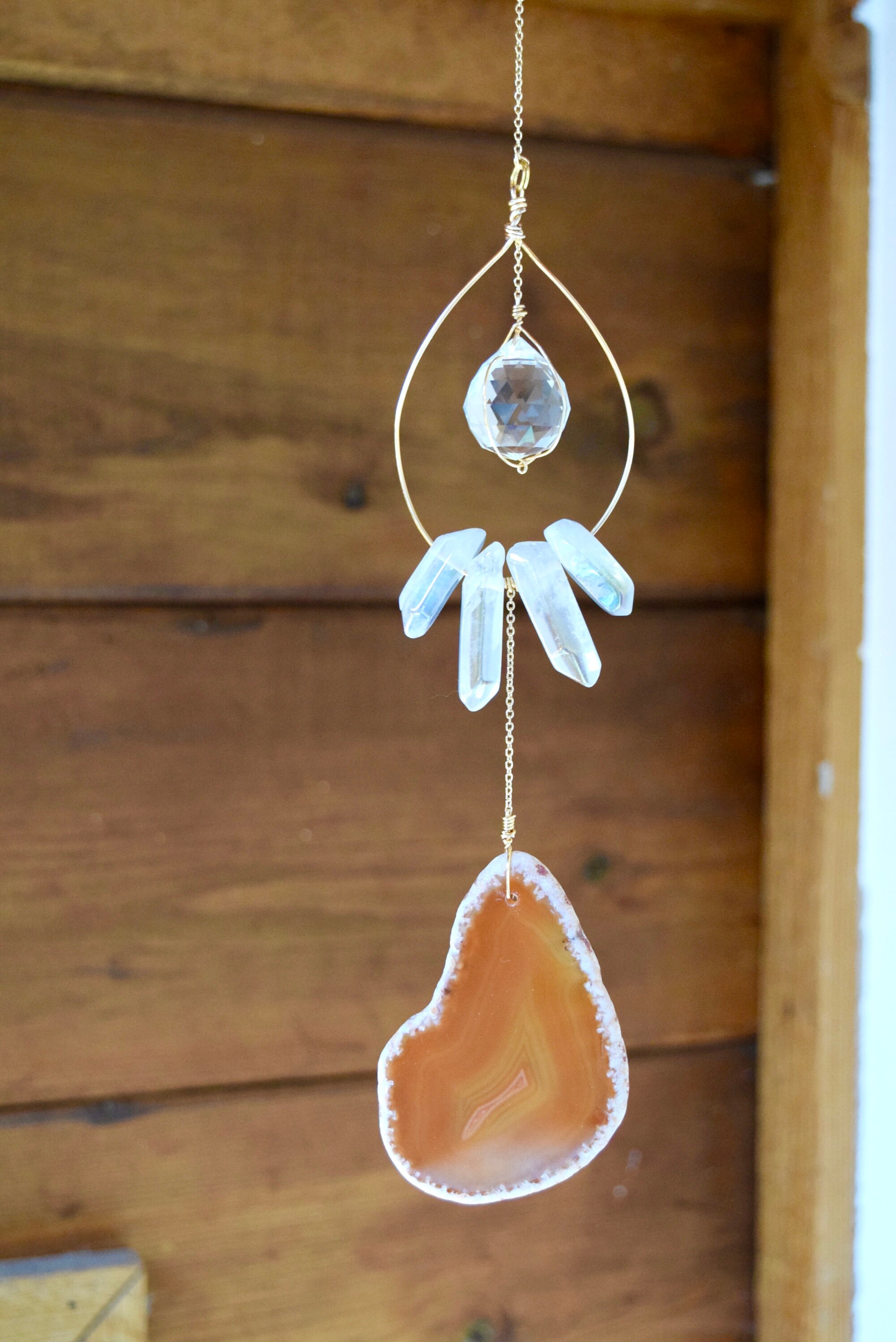 Boho Crystal Suncatcher | Rainbow Maker | Agate Crystal Suncatcher - Etsy