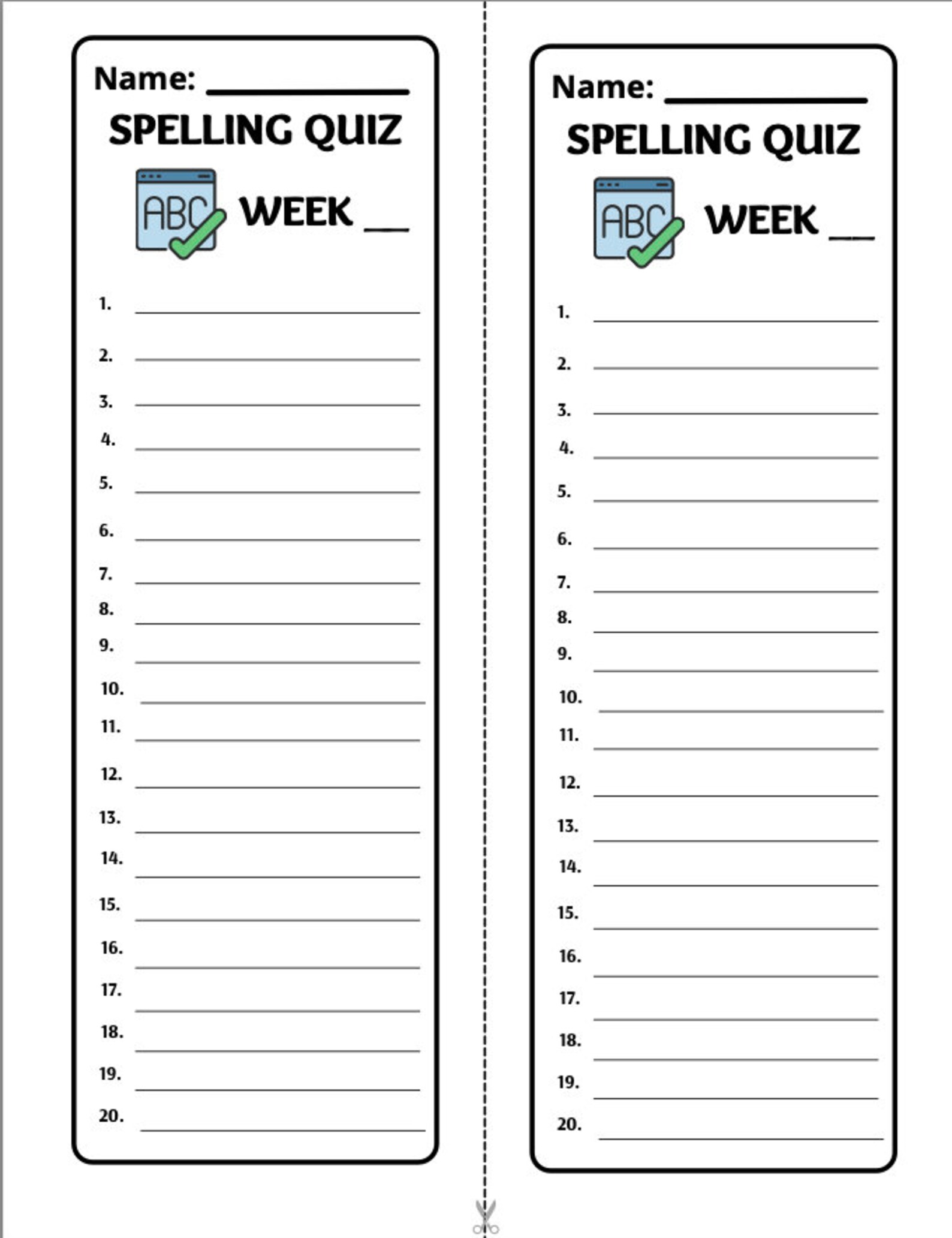 Spelling Quiz Templates - Etsy