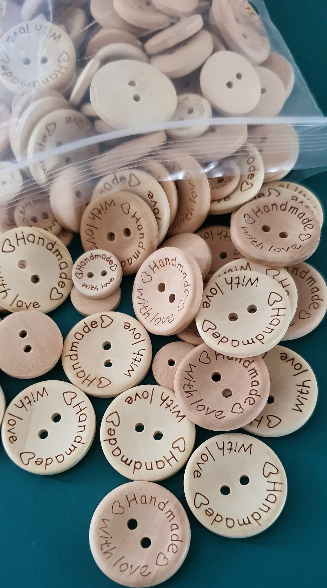 10 Handmade With Love Wooden Buttons Sewing Crocheting Knitting ...