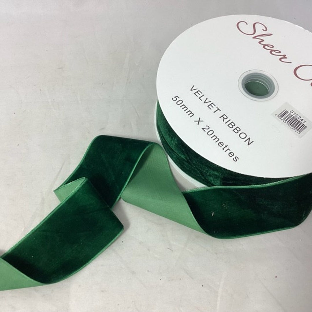 Dark Green 50mm (2 Inch) VELVET Sewn Edge Ribbon Moss Green Velvet ...