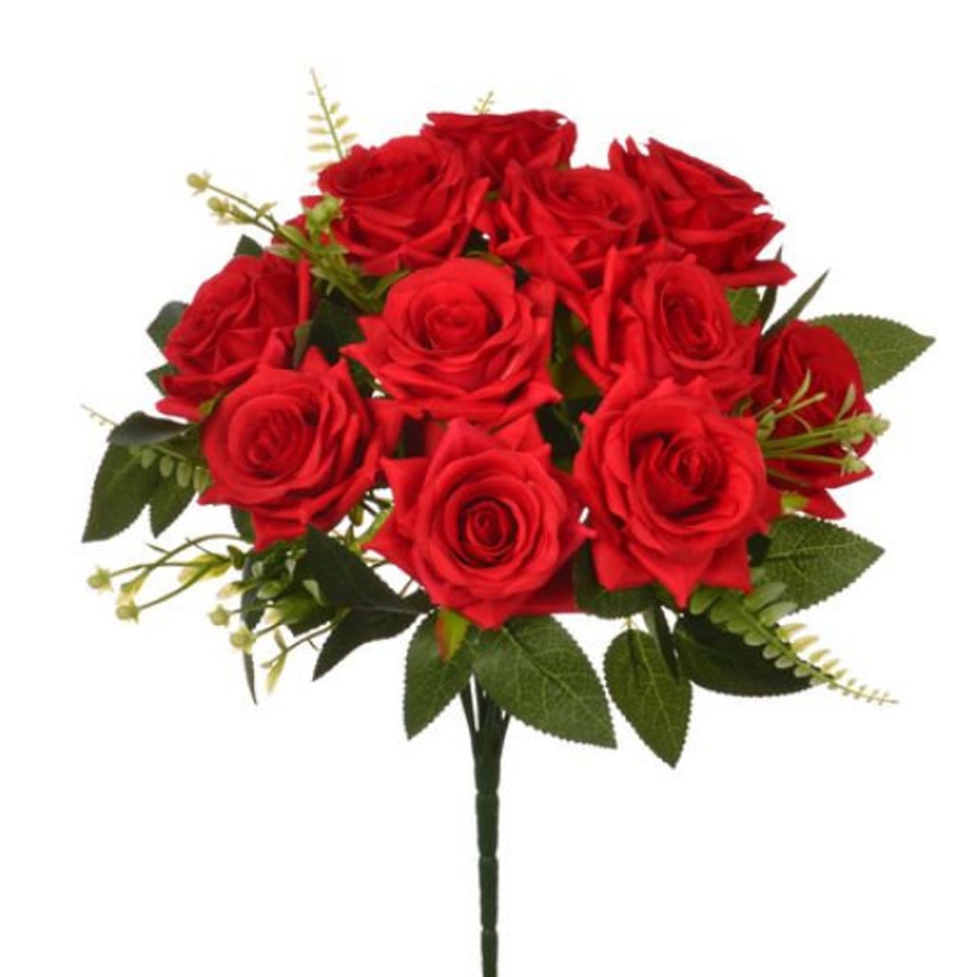 12 Heads 36cm Diamond Red Roses Bunch With Fern Red and Green - Etsy