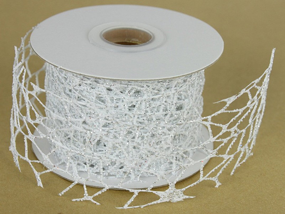 5cm White Glitter Mesh Ribbon, Ribbon for Christmas Wreaths, Decorating ...