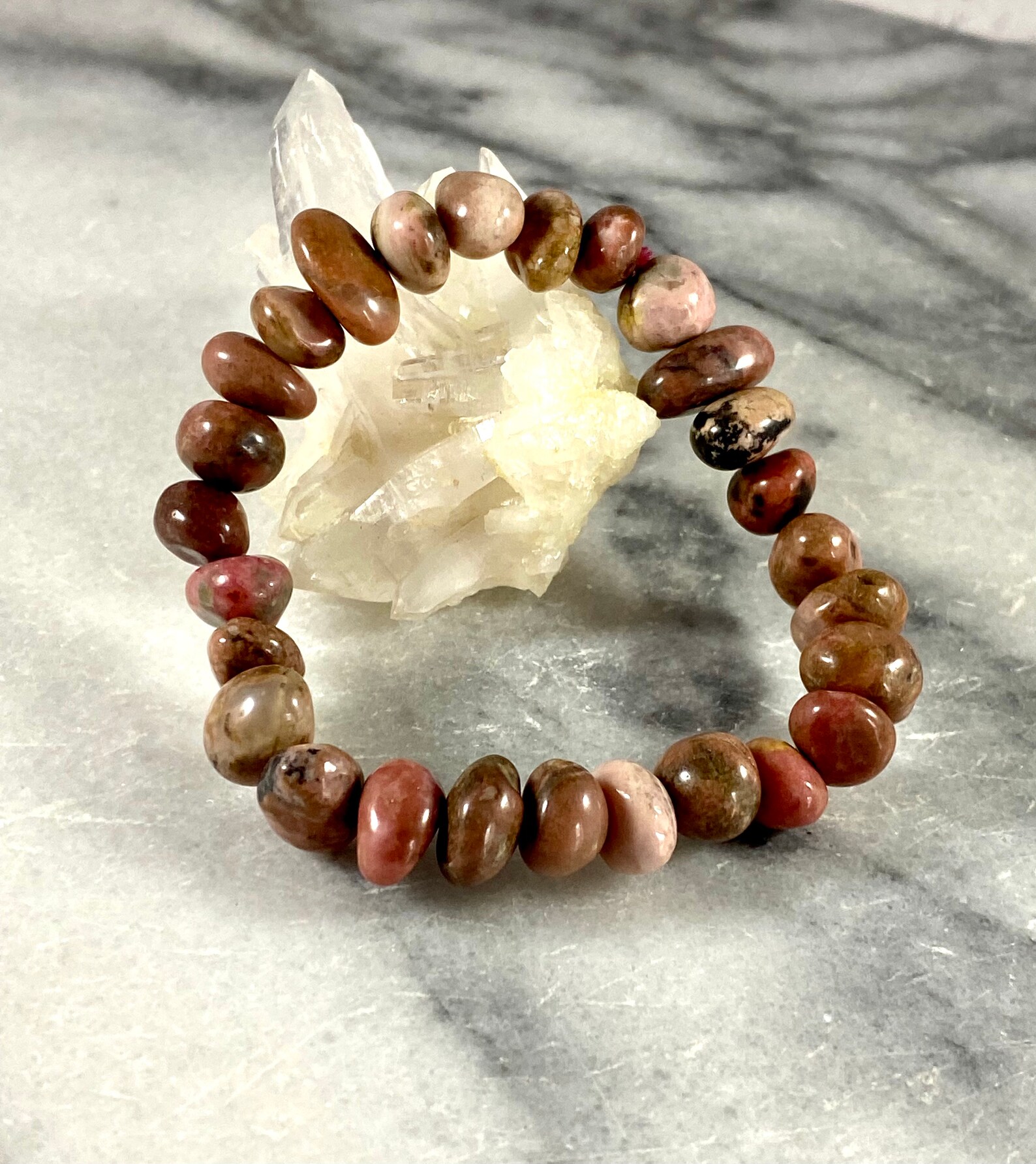 Rhodonite Bracelet Rhodonite Tumble Stone Bracelet Gemstone - Etsy