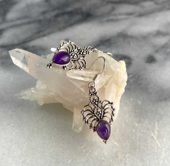 Amethyst earrings 925 sterling silver silver Amethyst | Etsy
