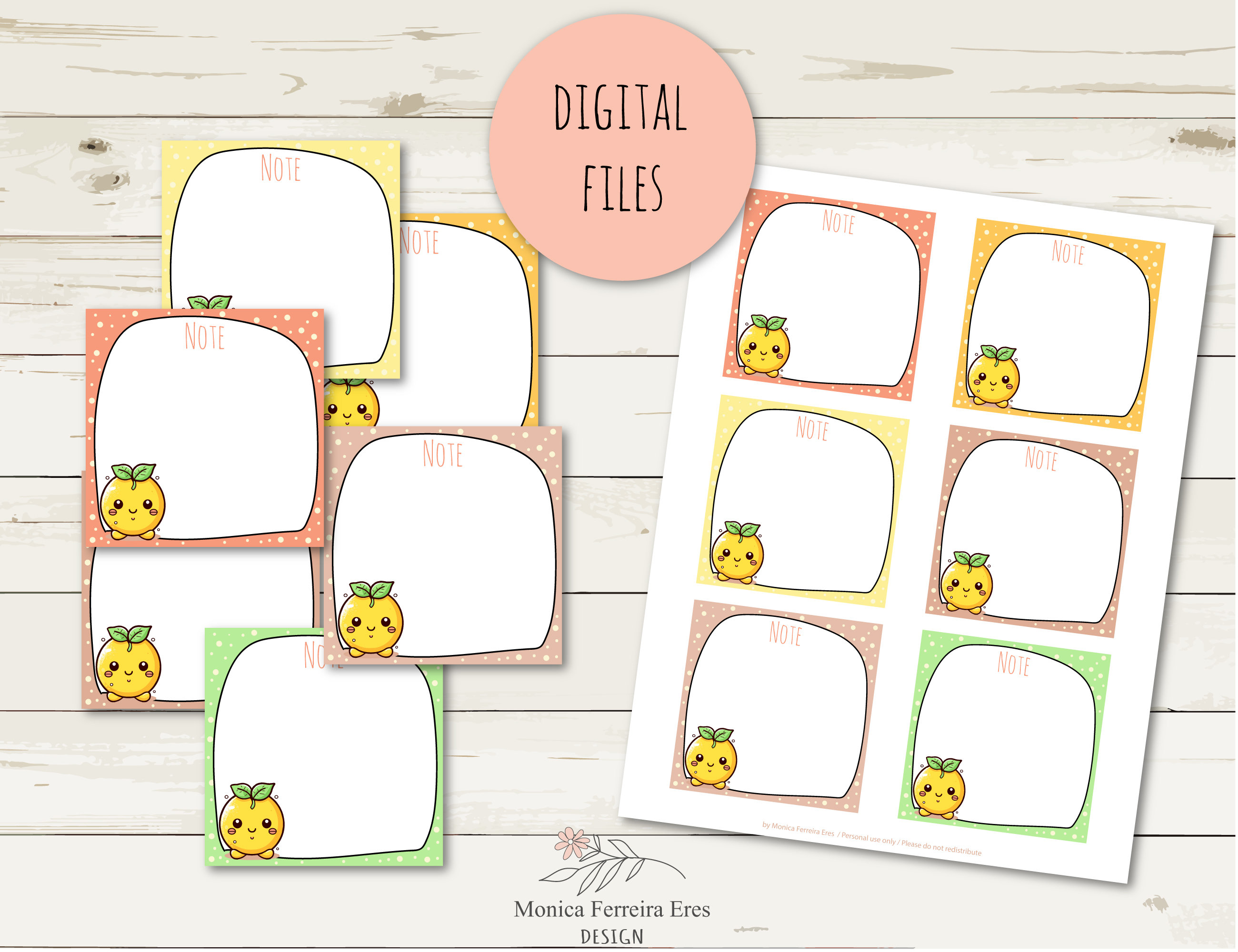 Kawaii Lemon Memo Pad / Colorful / Memo Sheets / Memo Pad / Digital Design / Sticky Note ...