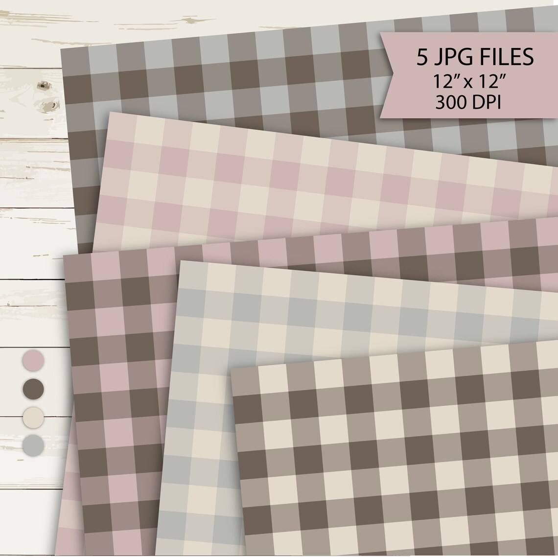 Gingham Neutral Tone / Digital Paper SET / Scrapbooking /seamless - Etsy