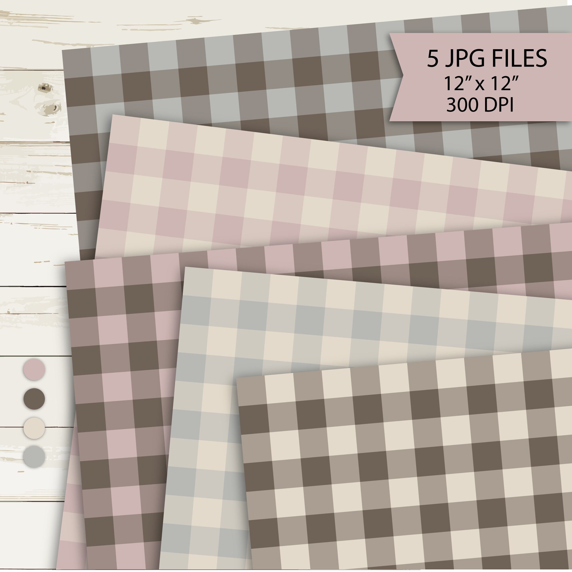 Gingham Neutral Tone / Digital Paper SET / Scrapbooking /Seamless ...