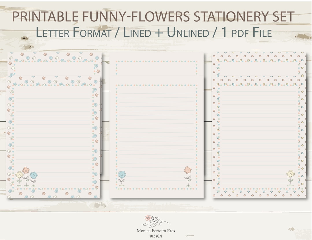 Funny Flowers Stationery Set Printable / Digital Download / Letter Size ...