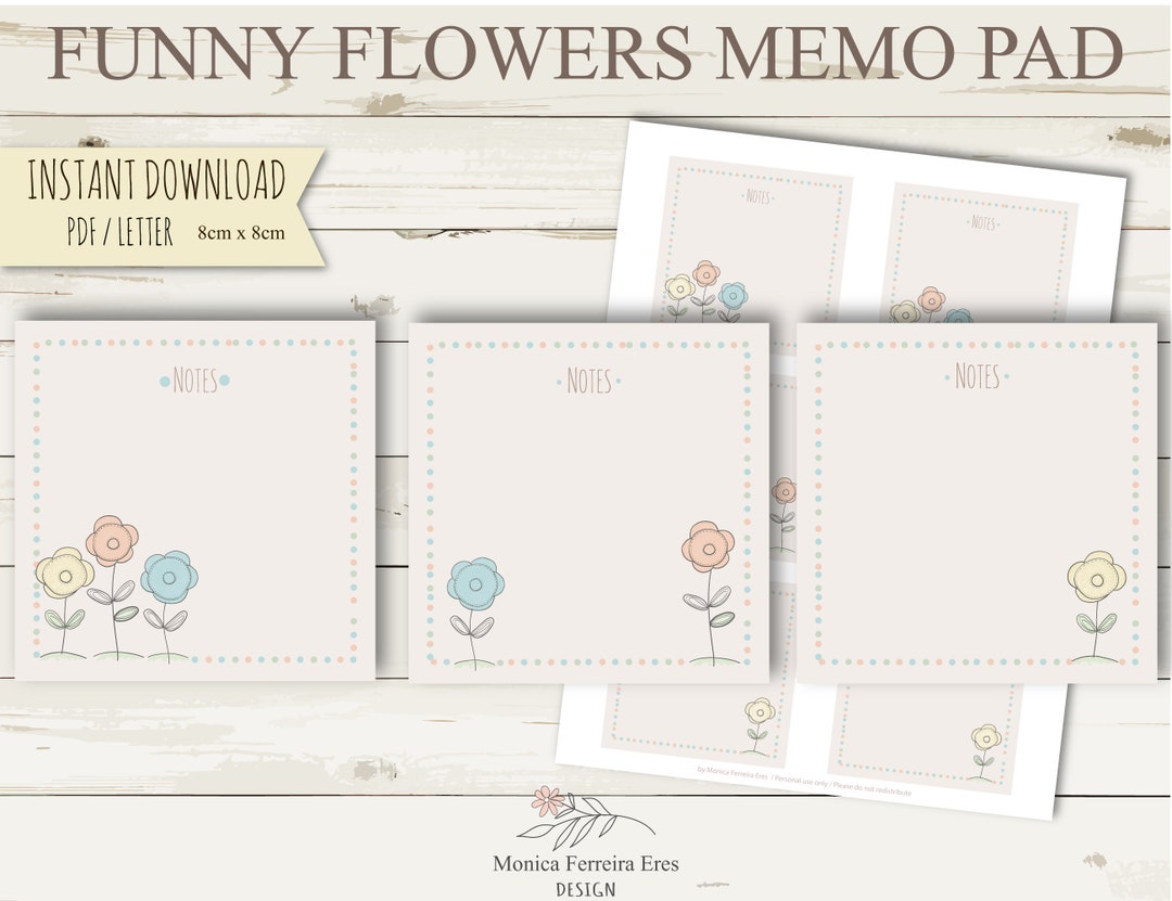 Funny-flowers-memo-pad /memo Sheets/memo Pad /hand Drawn/ Sticky Note ...