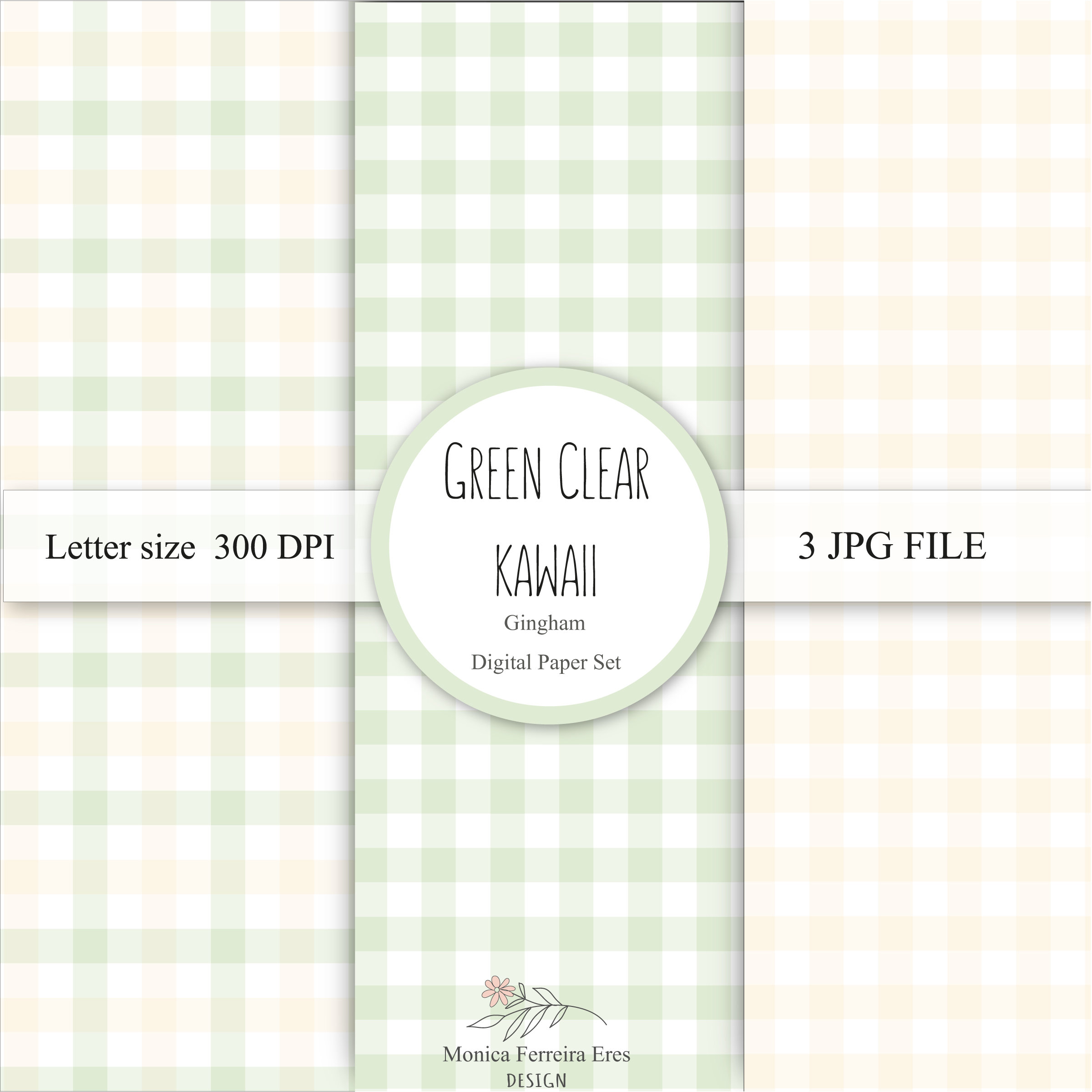 Green Clearkawaii Gingham Paper Set / Printable / Digital Paper ...