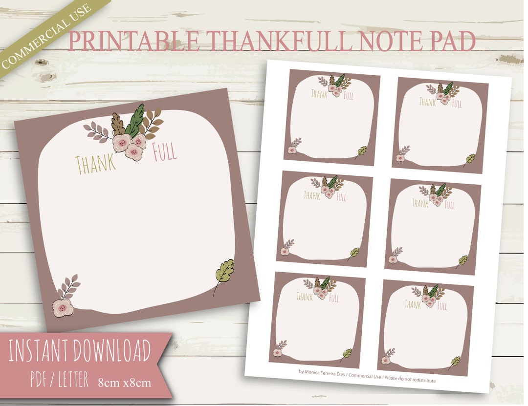 Fall Thankfull Note Pad /printable/ Memo Pad /hand Drawn/ sticky Note ...