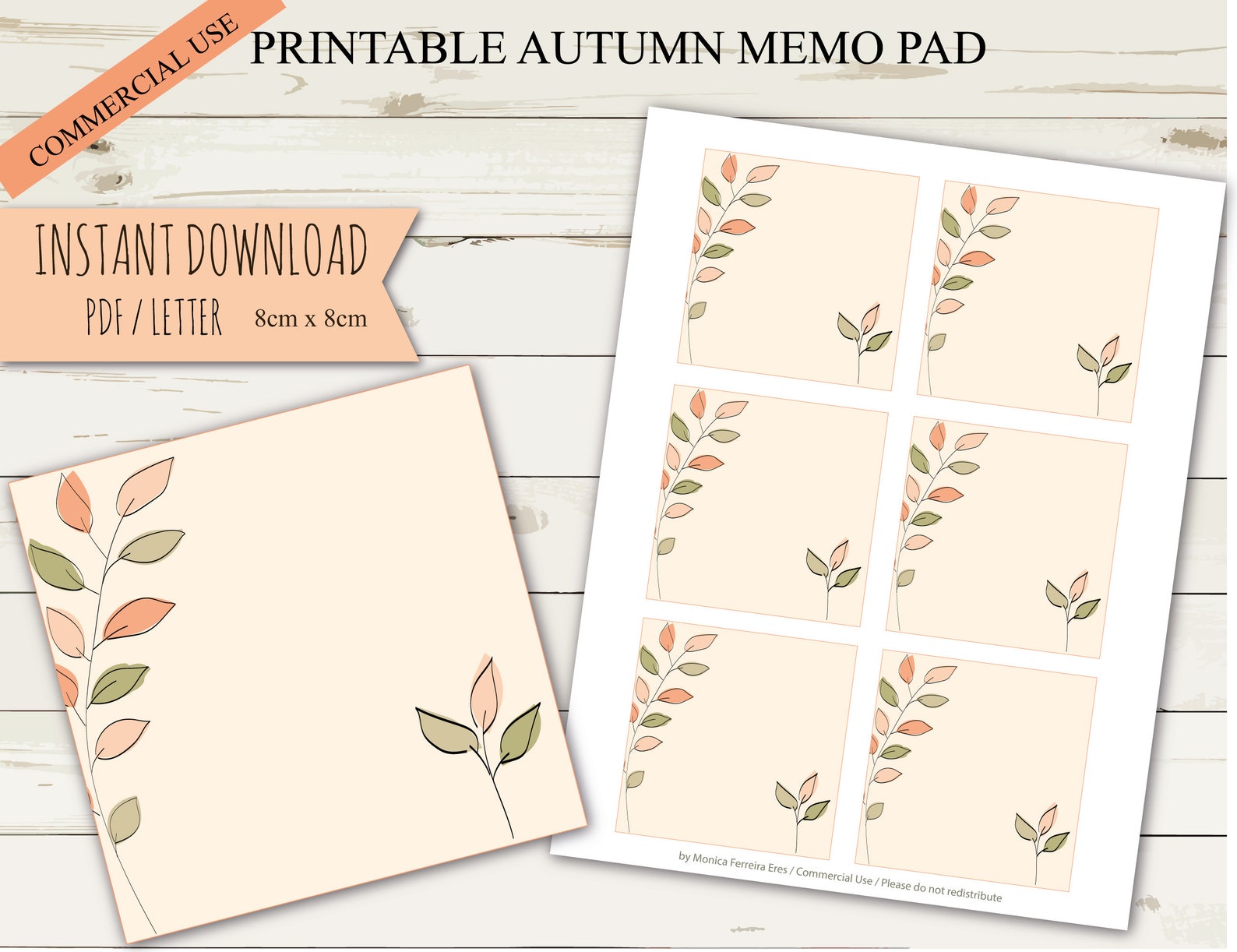 Printable Autumn Memo Pad/writing Paper/digital Paper/hand Drawn ...