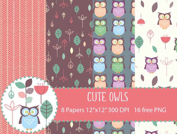 Cute Owl Digital Papers Set Printable Hand Drawn Free PNG - Etsy