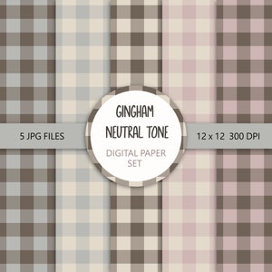 Gingham Neutral Tone / Digital Paper SET / Scrapbooking /Seamless ...