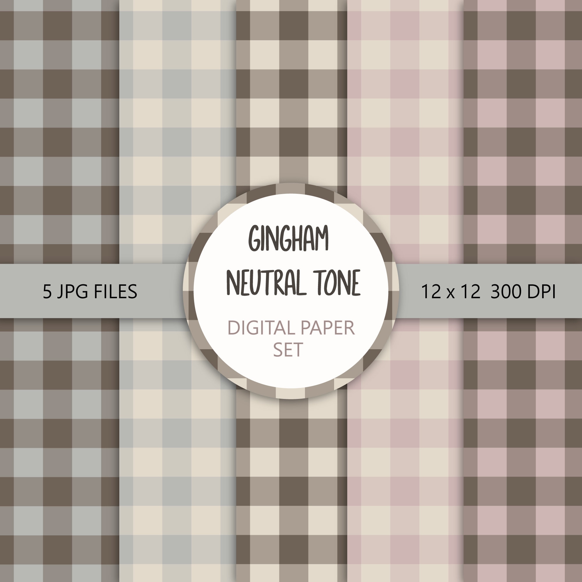 Gingham Neutral Tone / Digital Paper SET / Scrapbooking /Seamless ...