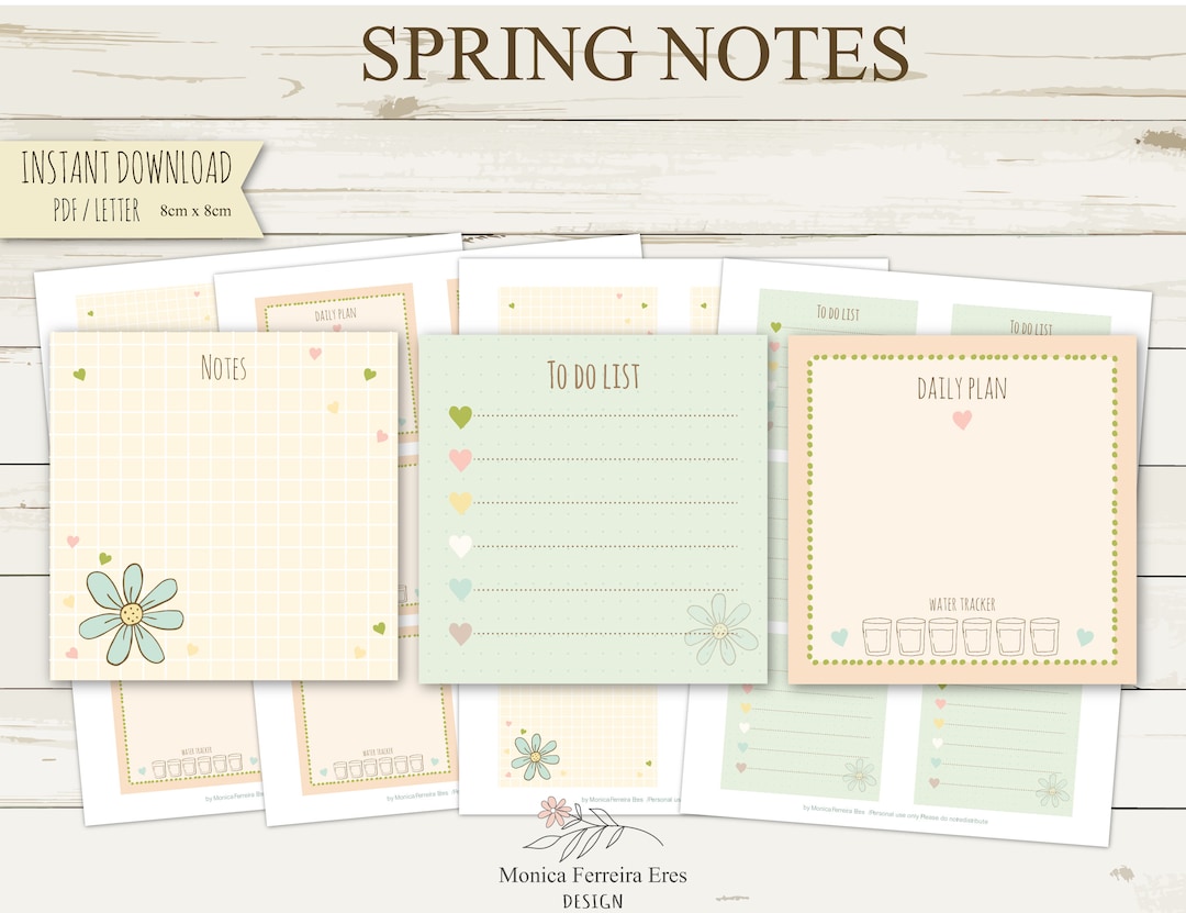 Spring Notes /memo Pad / Hand Drawn/ Sticky Note / Printable/ Instant ...