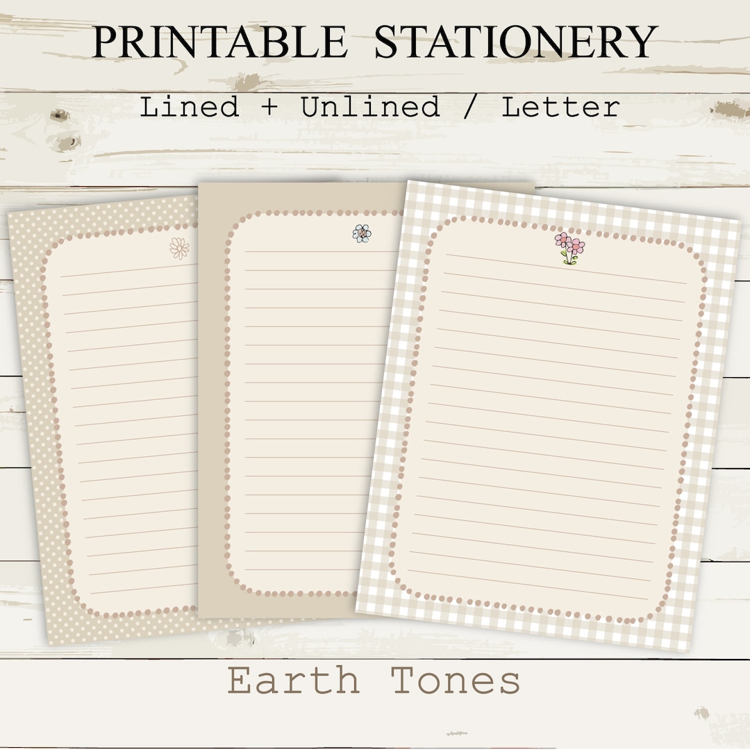 Printable Stationery / Earth Tones / Lined,unlined / Hand Drawn - Etsy