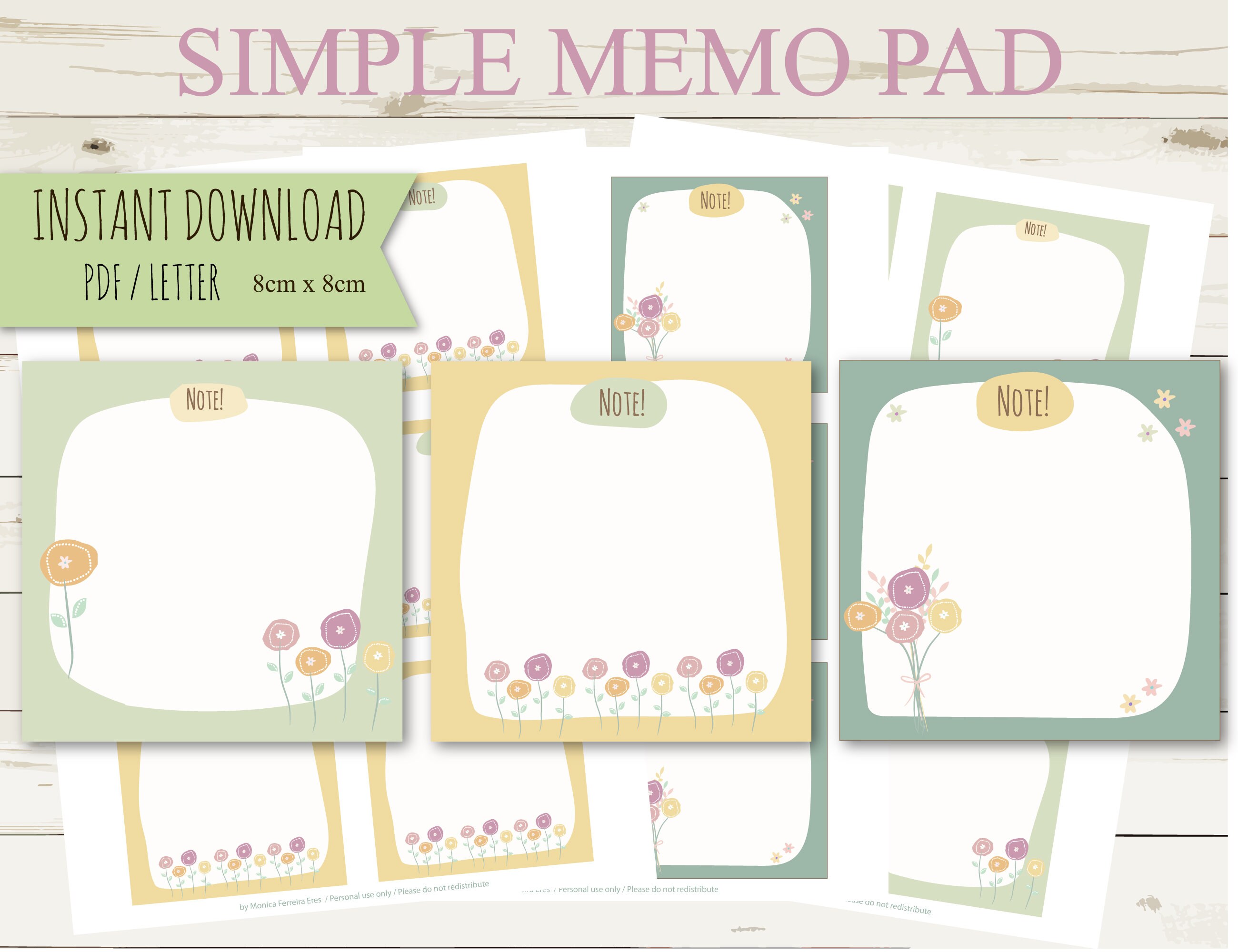 Simple Memo Pad Set/ Hand Drawn/ Sticky Note / Printable/ Instant ...