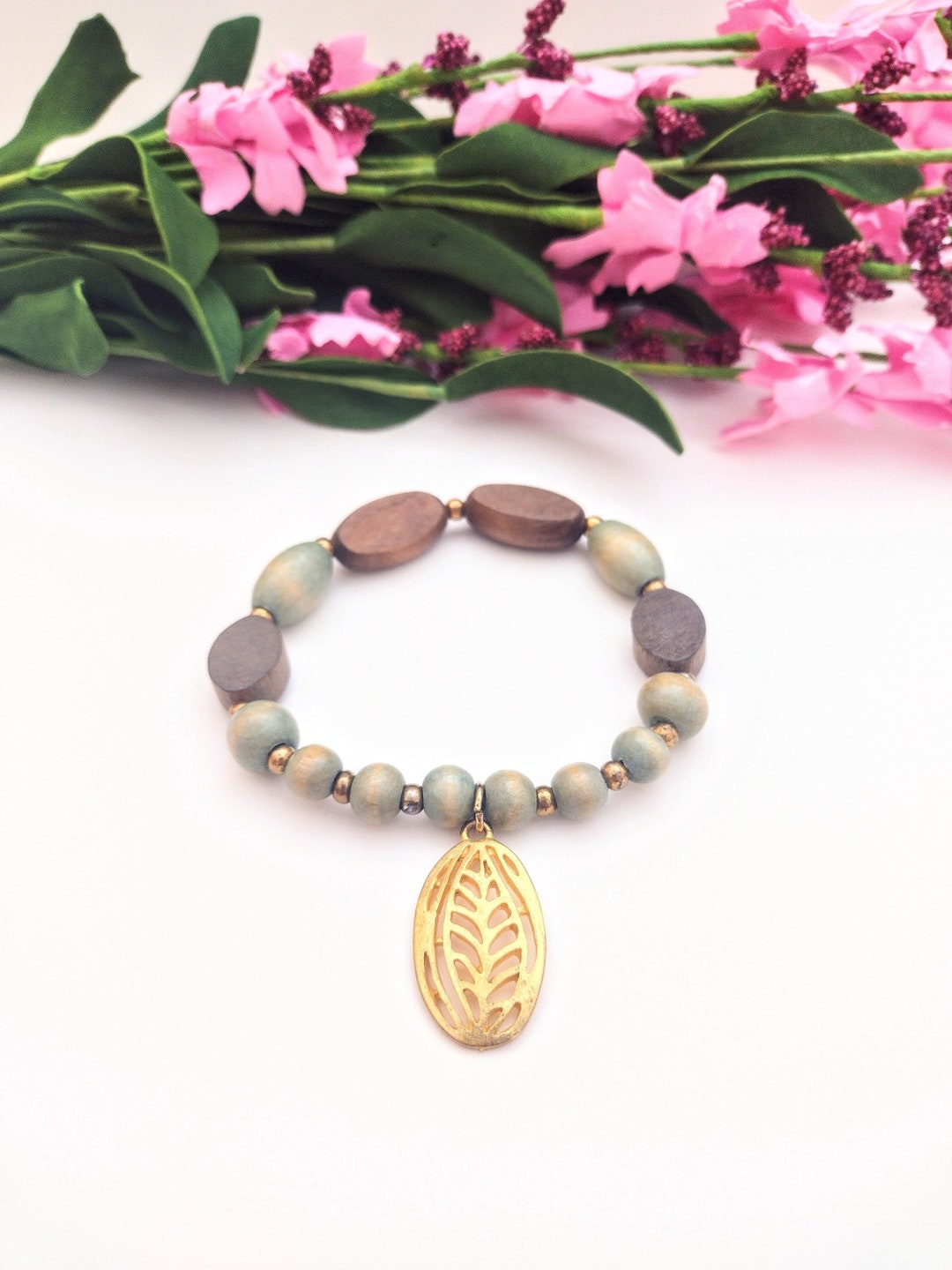Handmade Green & Brown Wood Leaf Bracelet Boho Bracelet Wood Jewels ...