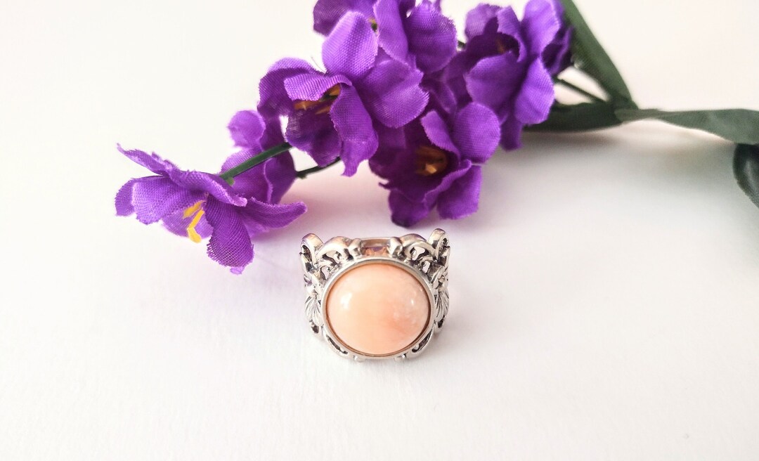 Vintage Pink Opal Sterling Silver 925 Floral Ring Signed CFJ Thai Size ...