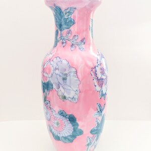 Vintage 12 Inches Chinese Decorative Vase Hand Painted Floral Vase Pink ...