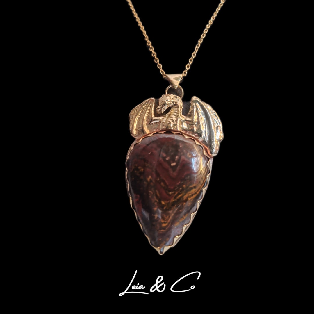 Golden Dragon Amulet Pendant With Natural Iron Tiger Stone LEIA&CO - Etsy