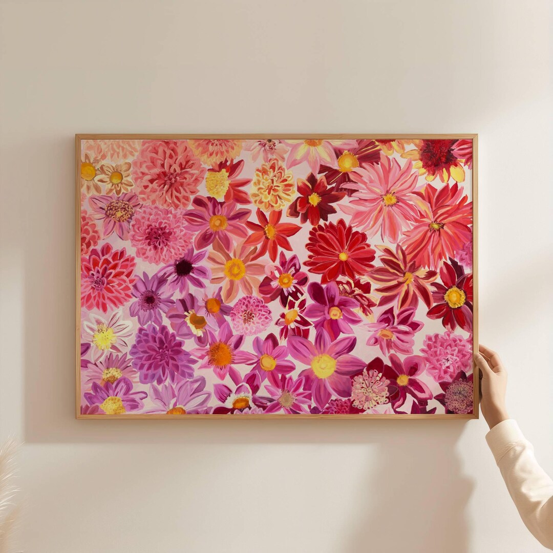 Vibrant Ombre Gradient Dahlia Print | Joyful Floral Oil Painting ...