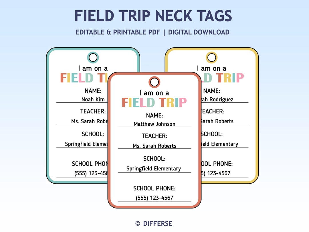 Field Trip Name Tags | Field Trip Neck Tags | Necklace Tags | School ...