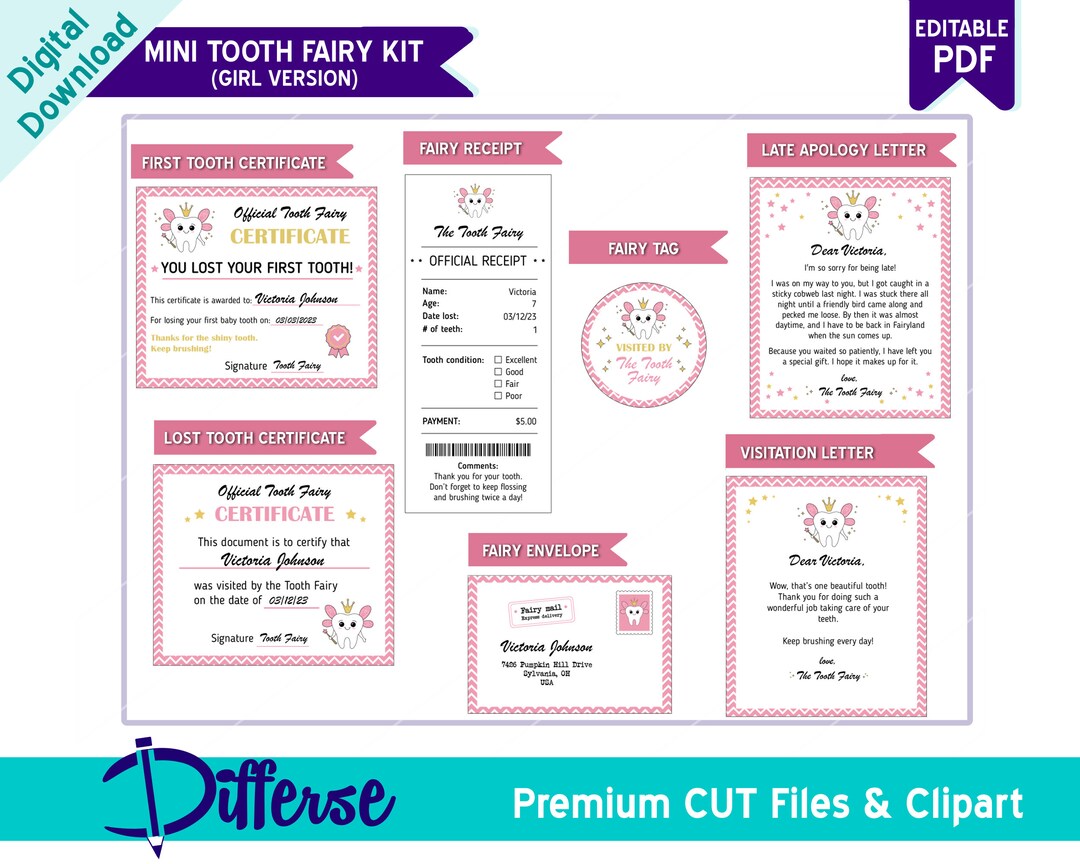 Mini Tooth Fairy Kit in Pink Tooth Fairy Receipt Tooth Fairy Letter ...