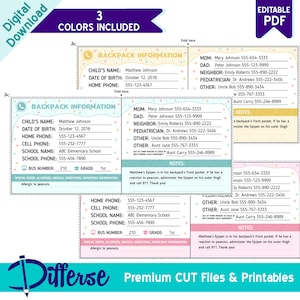 Editable Backpack ID Tag Child Identification Card Emergency Card ...