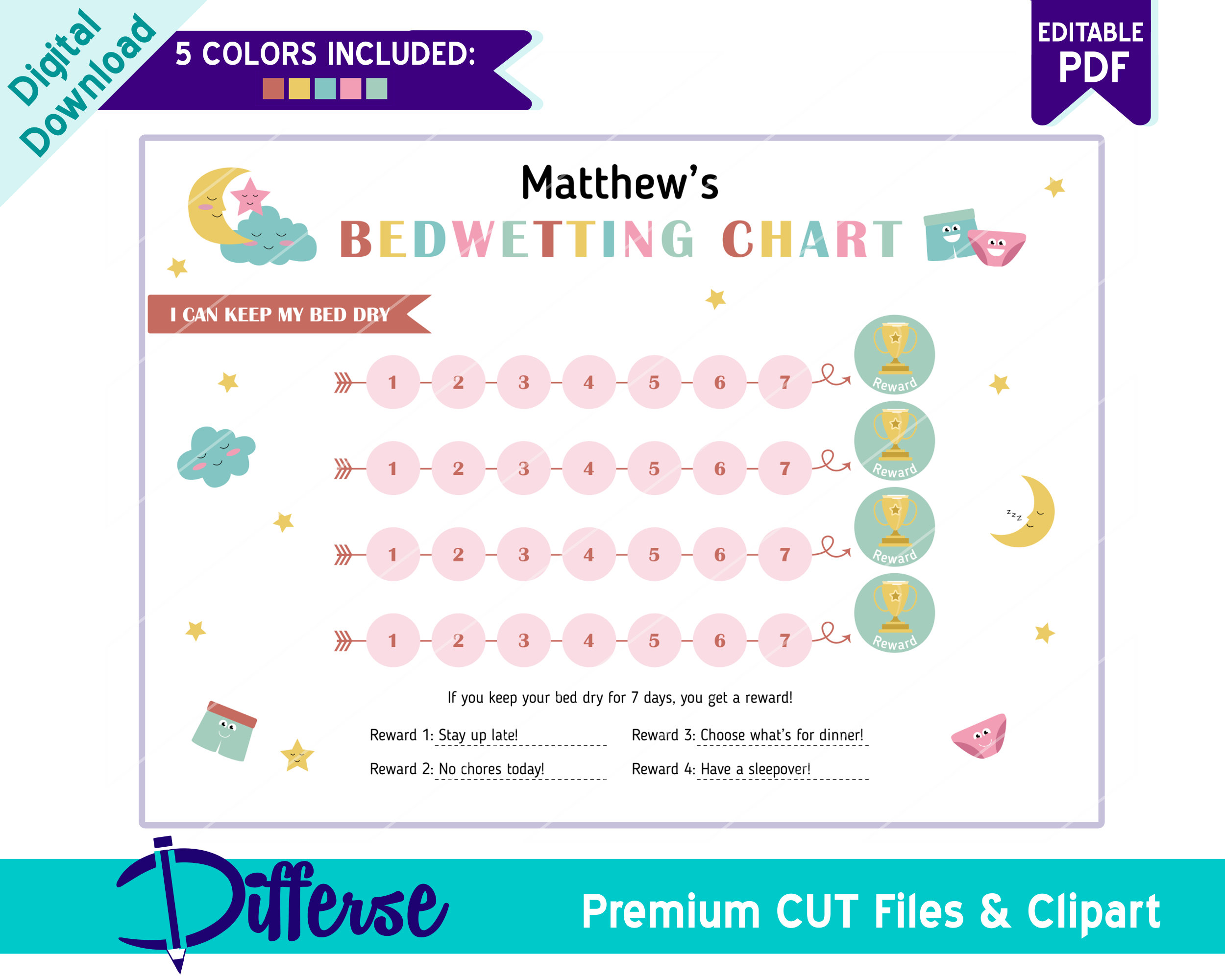 Editable Bedwetting Chart for Kids Toilet Training Potty - Etsy Israel