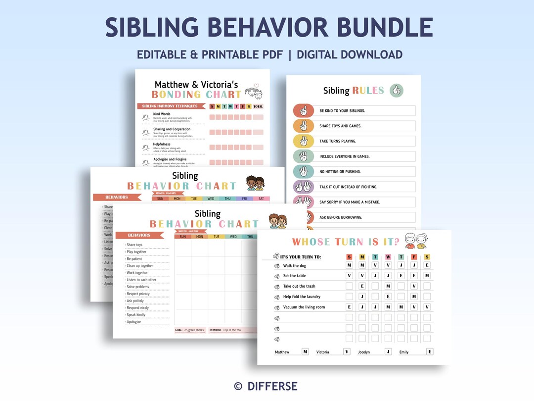 Sibling Behavior Bundle | Sibling Rules Chart | Sibling Conflict | Kids ...