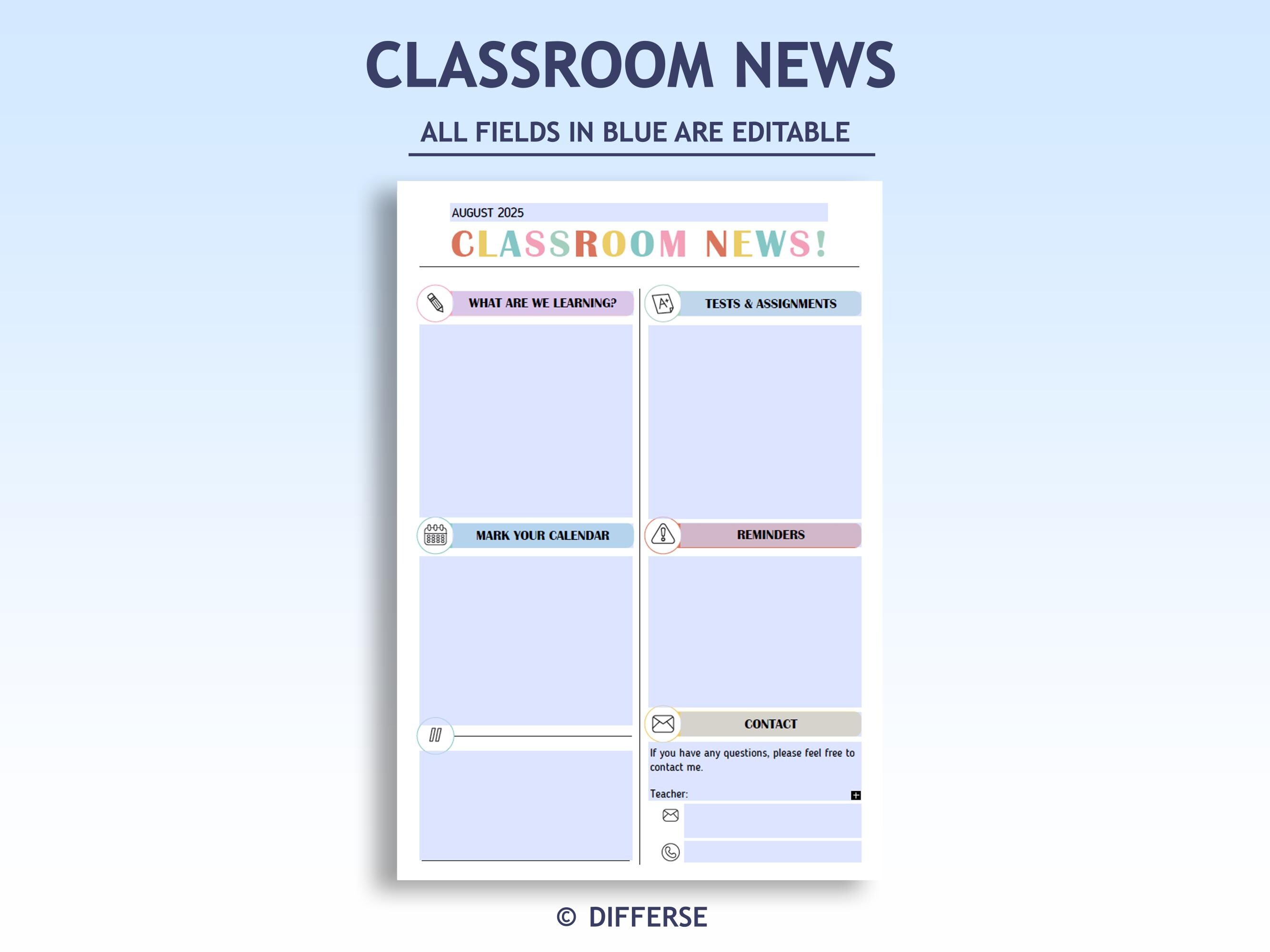 Editable Classroom Newsletter Template | Weekly or Monthly Classroom ...