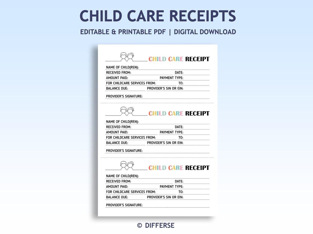 Child Care Receipt | Daycare Receipt | Nanny Receipt | Receipt Template ...