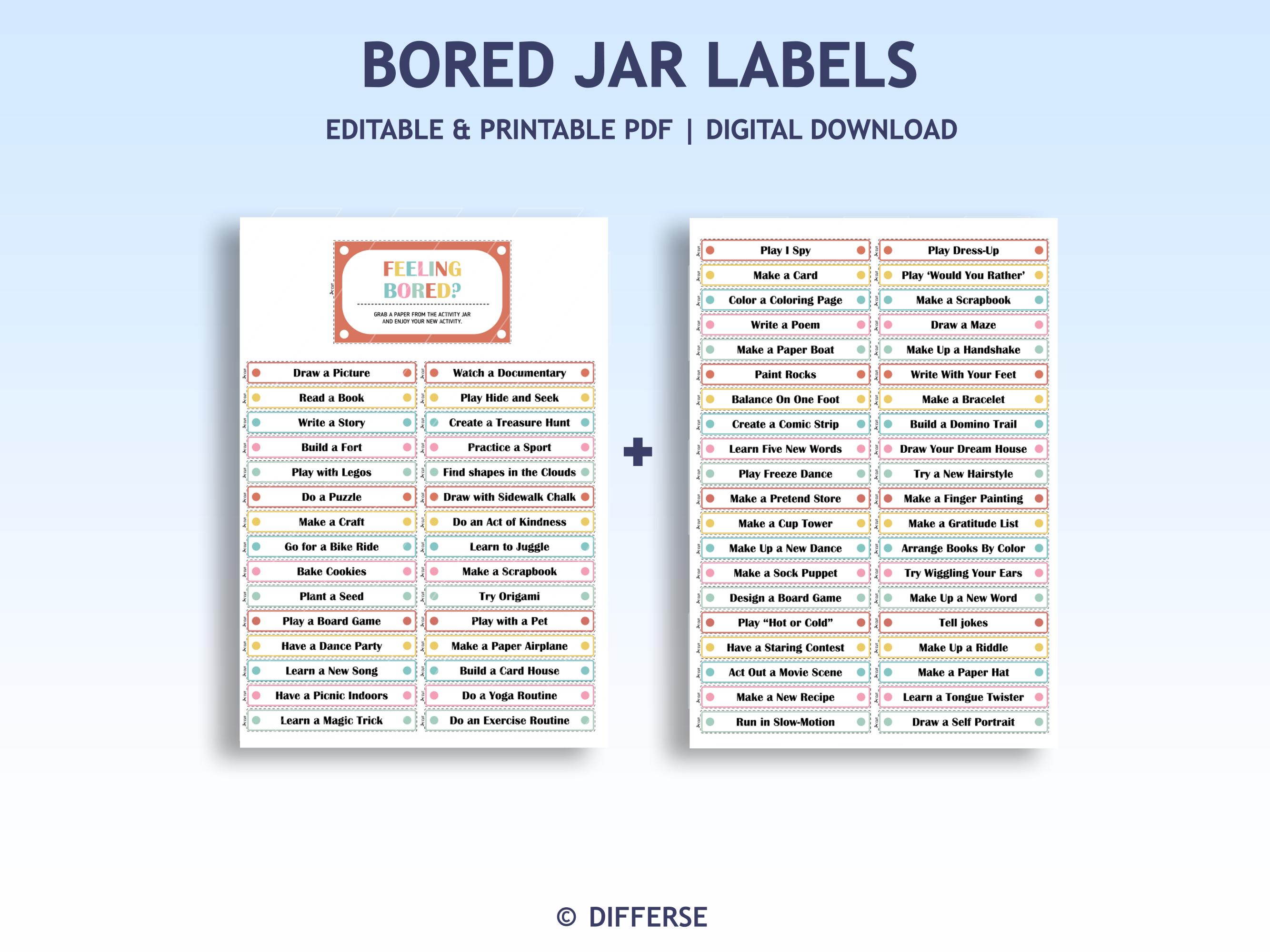 Boredom Jar Printable | Kids Activity Jar | I'm Bored Jar | Boredom ...