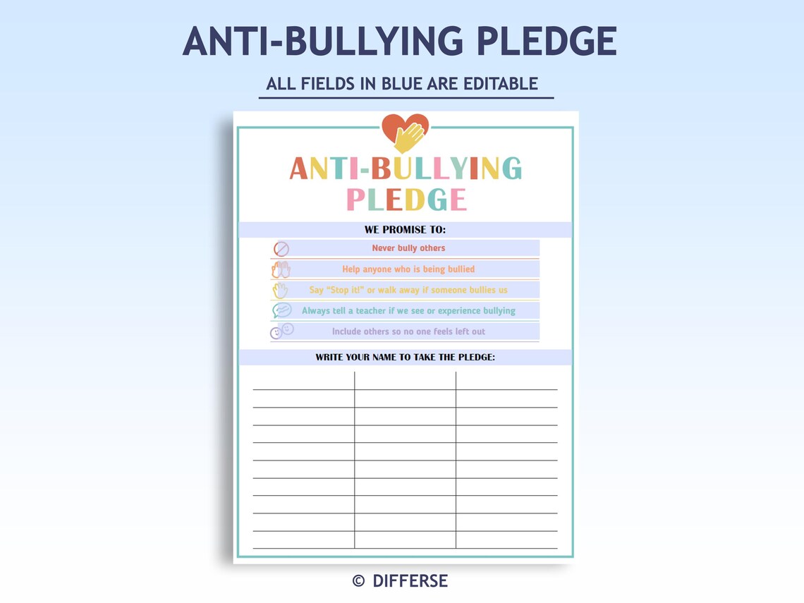 Anti-bullying Pledge | Bullying Prevention | Bullying Awareness | Stop ...