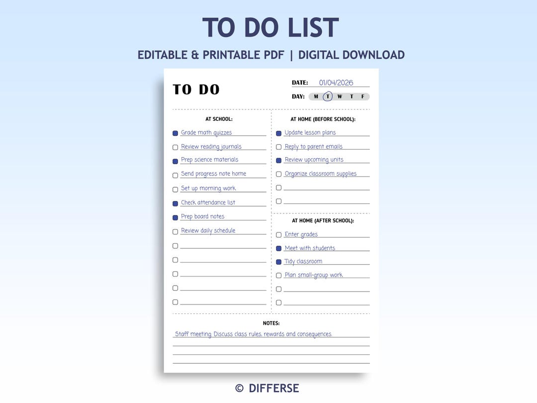 Editable Teacher to Do List | Teacher Task List PDF | Printable to Do ...