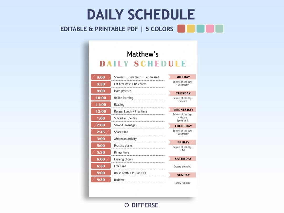 Kids Daily Schedule | Homeschool Schedule | Class Schedule | Classroom ...