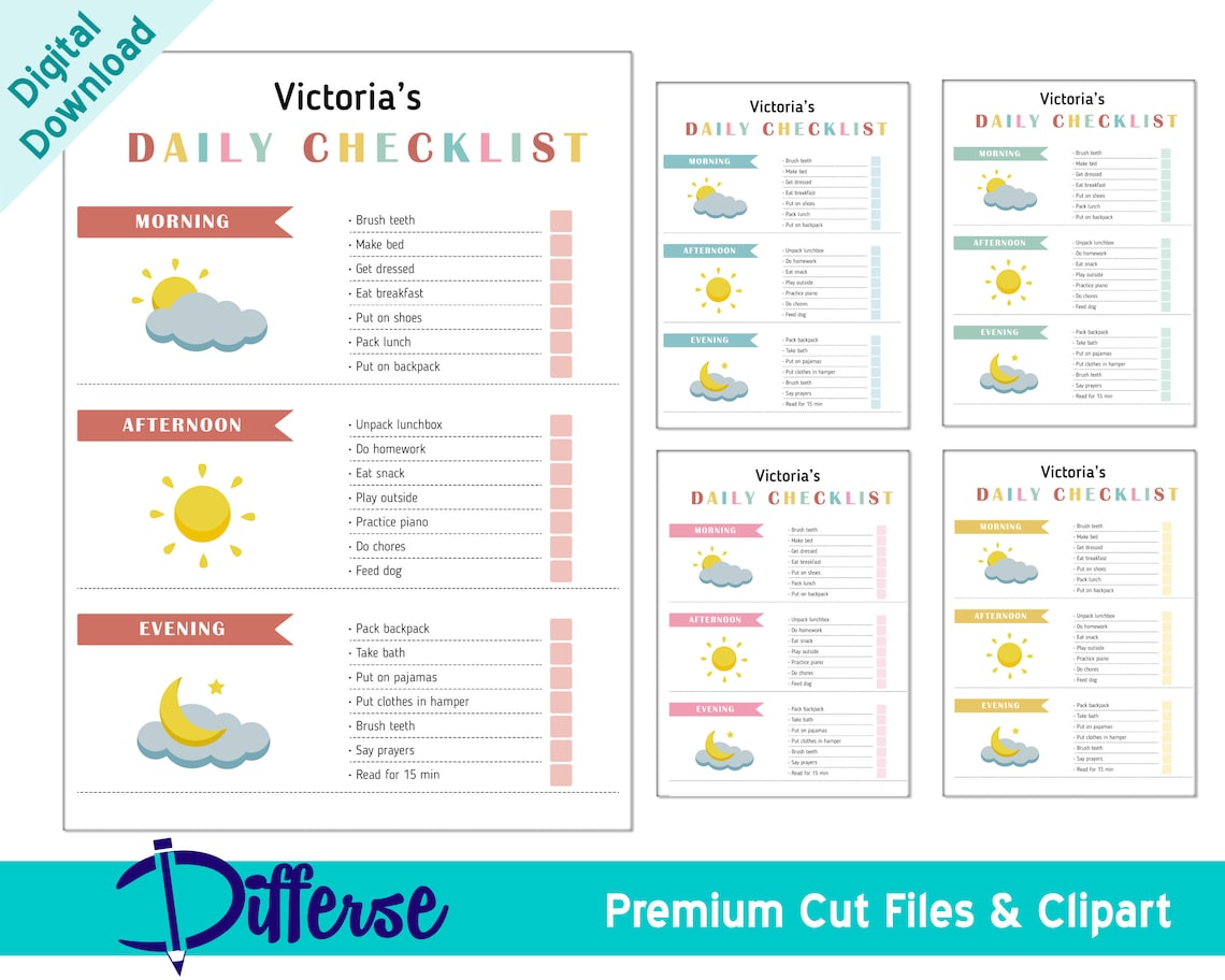Editable Daily Chore Chart for Kids Daily Routine Chart - Etsy