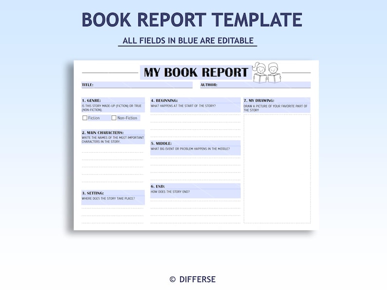 Editable Kids Book Report Template | Book Report Sheet for First Grade ...