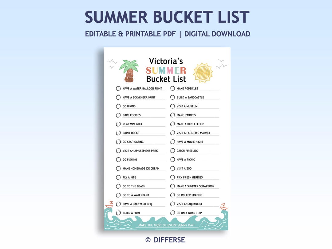 Summer Bucket List for Kids | Editable Summer Activities Checklist ...
