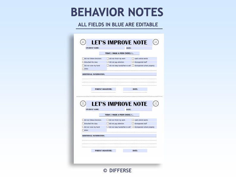 Editable Behavior Note to Parents | Positive Notes + Behavior Tickets ...