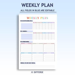 Weekly Planner | Homework Tracker | Weekly Schedule | Daily Planner ...