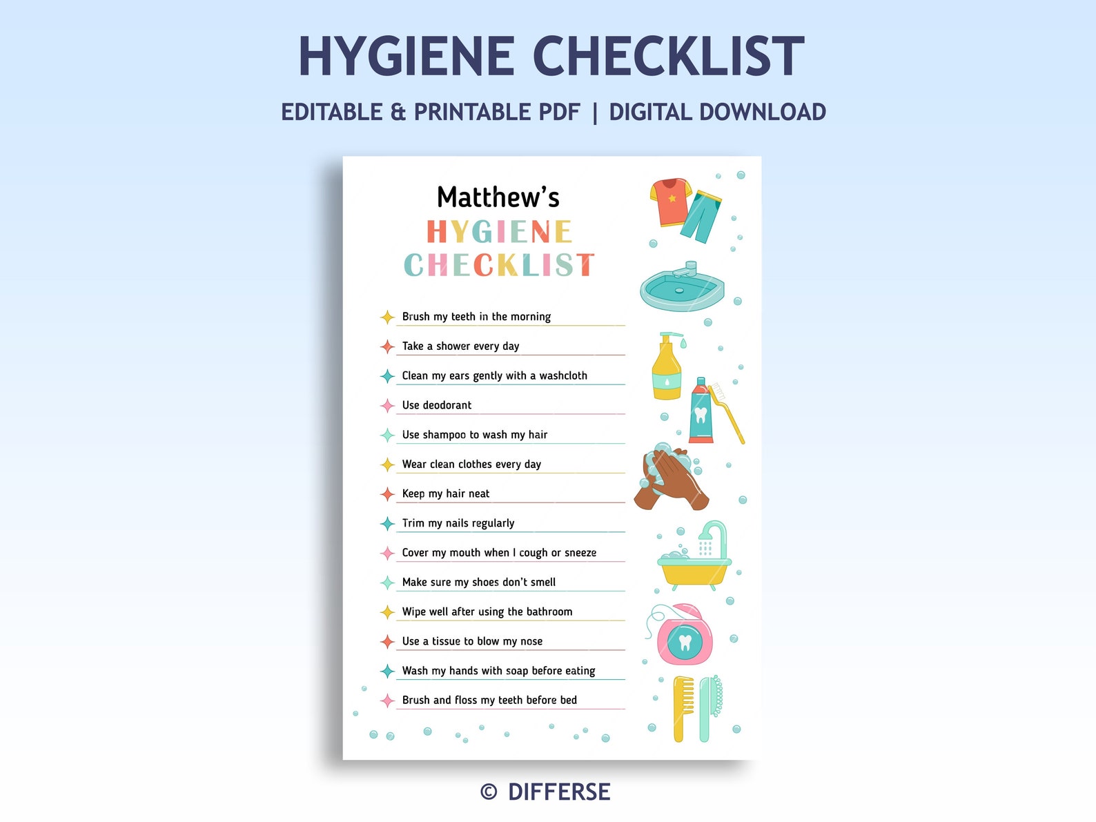Hygiene Chart for Kids | Personal Hygiene Poster | Kids Hygiene ...