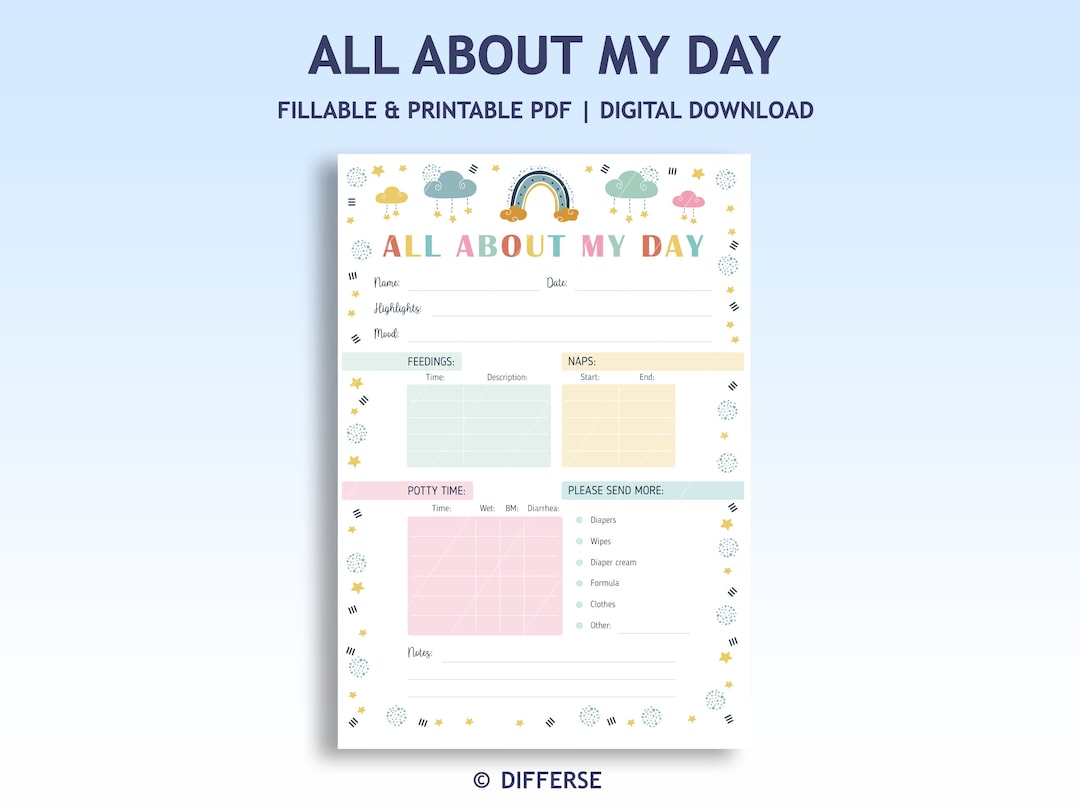 All About My Day | Daycare Daily Report | Nanny Log | Child Care ...