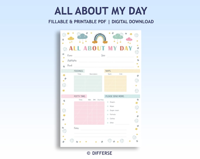 My Day Today, Daycare Daily Report, Fillable Daily Report for Daycare ...