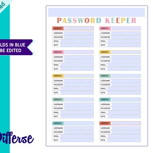 Editable Password Tracker for Kids Password Keeper Password Organizer ...