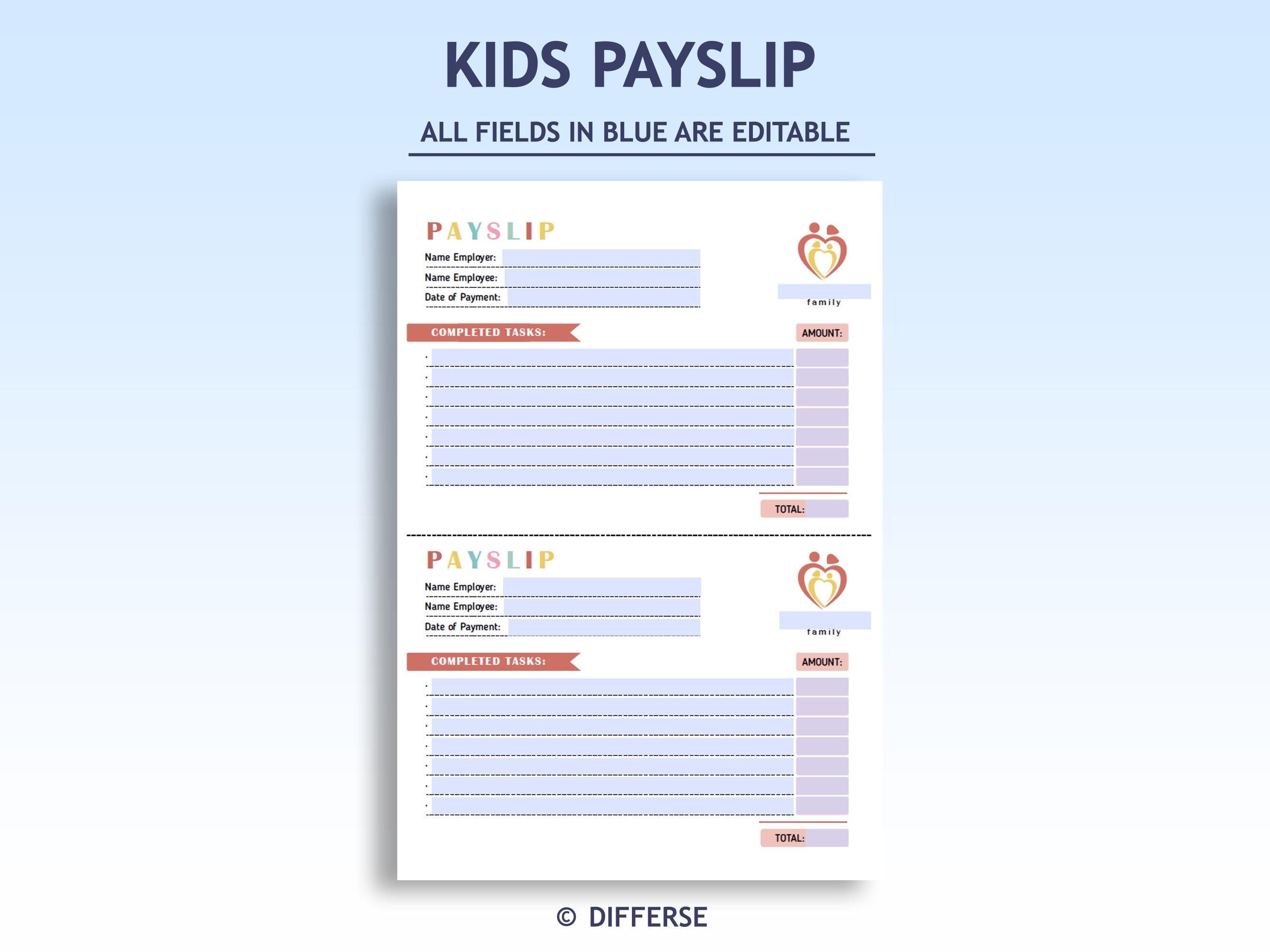Editable Payslip for Kids | Reward System for Kids | Allowance Tracker ...