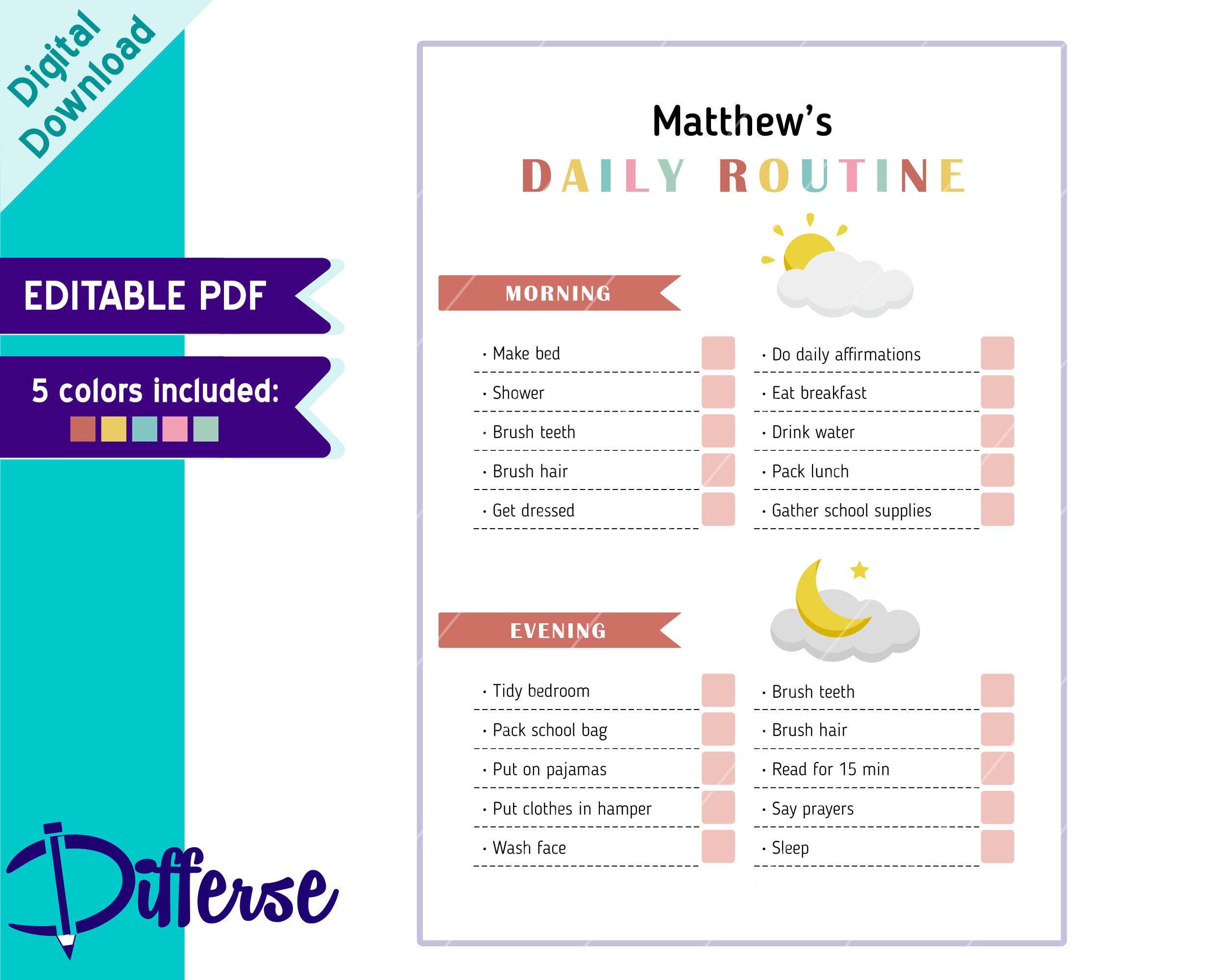 Routine Chart for Kids Chore Chart Daily Checklist Chore - Etsy UK