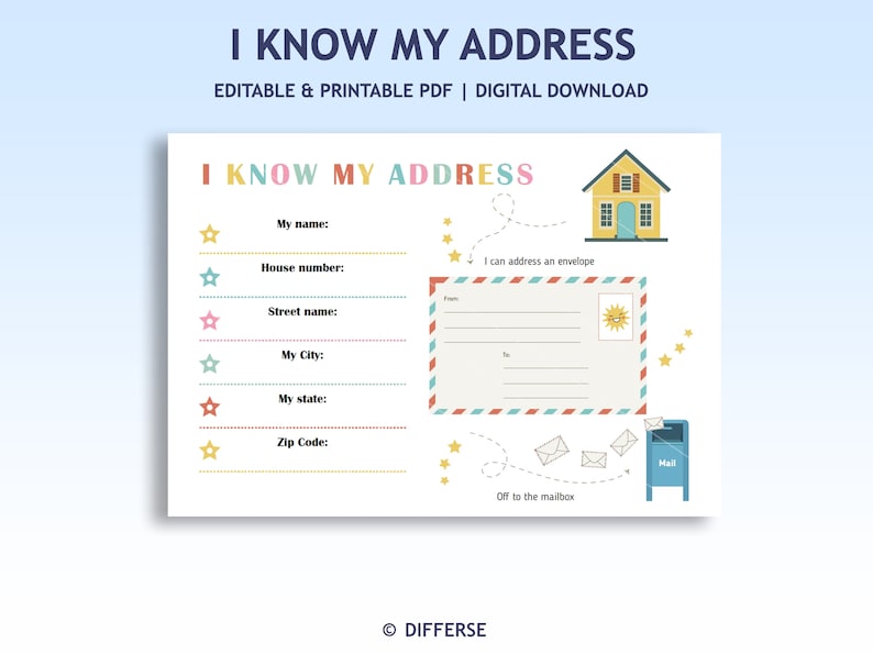 I Know My Address Printable | Learn Address | Kids Address Worksheet ...
